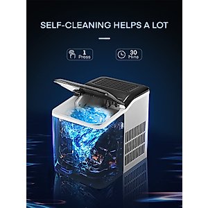 Countertop Ice Maker Machine 𝑺𝒕𝒂𝒊𝒏𝒍𝒆𝒔𝒔 𝑺𝒕𝒆𝒆𝒍, 9 Bullet Ice in 6 Mins, 𝟑𝟎𝒍𝒃𝒔 24h, Self-Clean, 2 Ice Sizes, LCD Display, Portable Ice Maker w/Ice Scoop & Basket, Home/Kitchen/Office