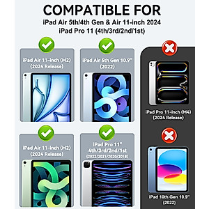 ZoneFoker Case for iPad Air 11-inch M2 (2024), iPad Air 5th/4th Generation 10.9'' (2022/2020), iPad Pro 11 (4th/3rd/2nd/1st Gen), Multi-Angle Stand Leather Cover with Pencil Holder&Pocket, Marble Blue