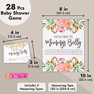 Sparkle and Bash Baby Shower How Big is Mommys Belly Game with 24 Cards, 3 Pink Measuring Tapes, 1 Sign (28 Piece Set)