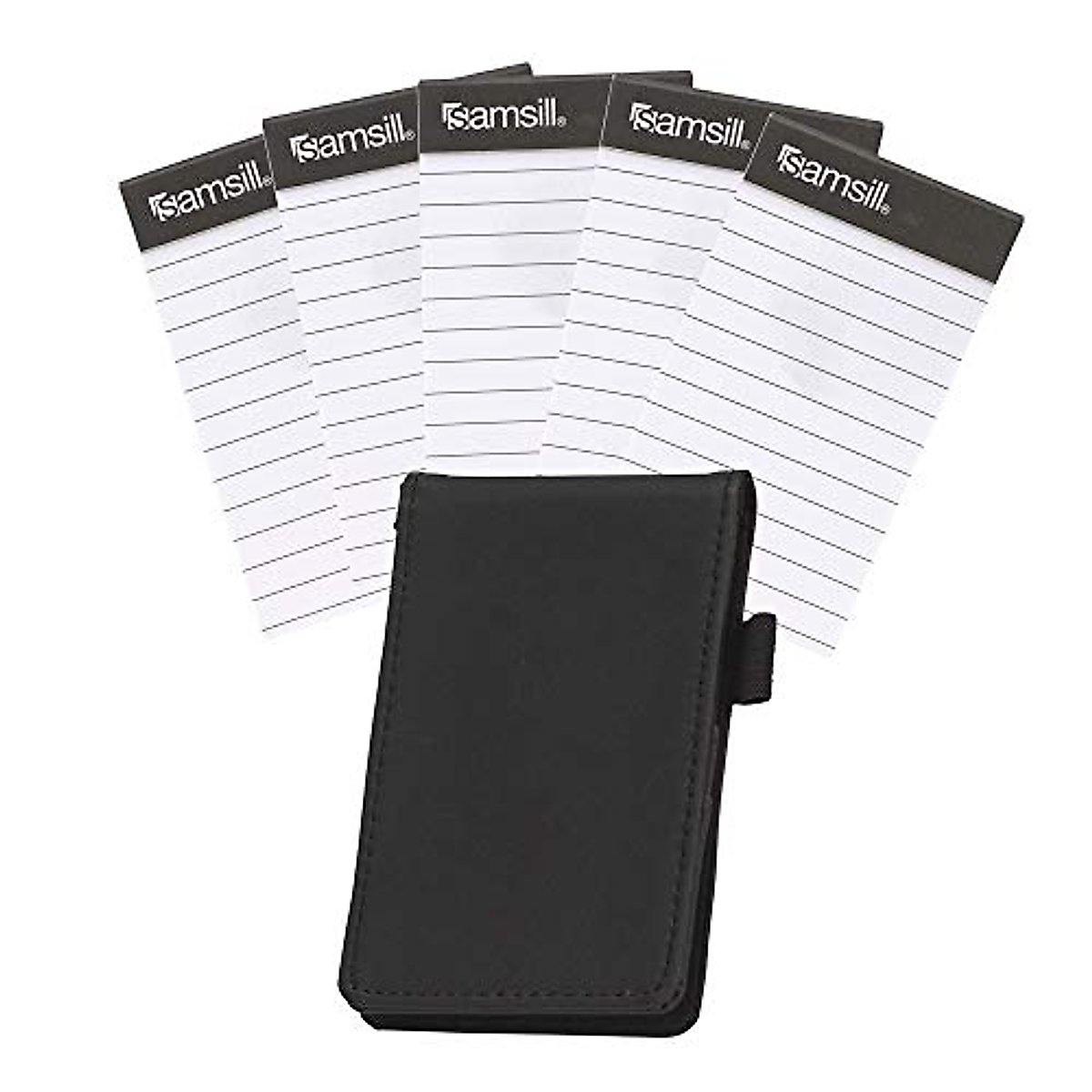 Samsill Mini Pocket Notepad Holder and Memo Pad 5 Pack Bundle, Durable Cover, Includes Five 2 7/16 x 4 1/4" Sized Writing Pads with 40 Lined Sheets, Refillable, Black
