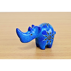 TEMBO AFRICA - Handmade African Rhino - Soapstone Figurine Sculpture - 2 Inches Height x 3 Inches Long, Blue - Handmade From Africa, SS22