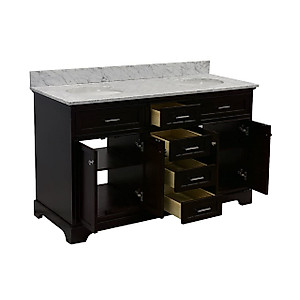 Kitchen Bath Collection Aria 60-inch Double Bathroom Vanity (Carrara/Powder Blue): Includes Powder Blue Cabinet with Authentic Italian Carrara Marble Countertop and White Ceramic Sinks