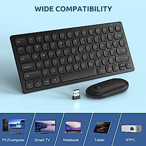 Wireless Keyboard and Mouse Combo, WisFox 2.4G Full-Size Slim Thin Wireless Keyboard Mouse for Windows, Computer, Desktop, PC, Laptop Mac (Deep Black)