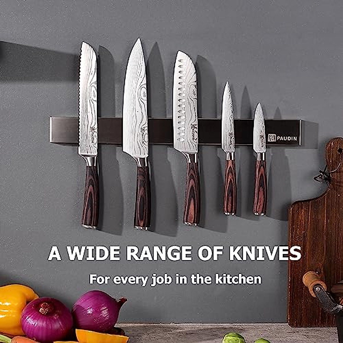 PAUDIN Kitchen Knife Set, Ultra Sharp Knife Set with Pakkawood Handle, High Carbon Stainless Steel Knives Set for Kitchen, 5 Piece Chef Knife Set Come with Gift Box