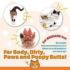 Mr. Tom's Magic Towel - Pet Wipes for Cats - Rinse-Free Compressed Shampoo Towel for Cats and Dogs - Non-Toxic, Re-usable, pH-Balanced, Omega 3 Fish Oil Cat Shampoo - 10 Towel Pieces