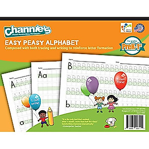 Channie’s Easy Peasy Alphabet Tracing & Writing Pad, Practice Handwriting & Printing Workbook; 2-Pack Contains Total of 160 Pages Front & Back, 80 Sheets, Grades Pre-K - 1st, Size 8.5” x 11”, 2-Pack