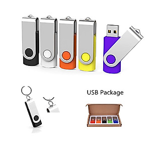 Aiibe 5 Pack 64GB USB Flash Drive 64 GB Flash Drives Thumb Drive Swivel USB Stick USB 2.0 Pen Drive (64G, 5 Mixed Colors: Black Red Yellow White Purple)