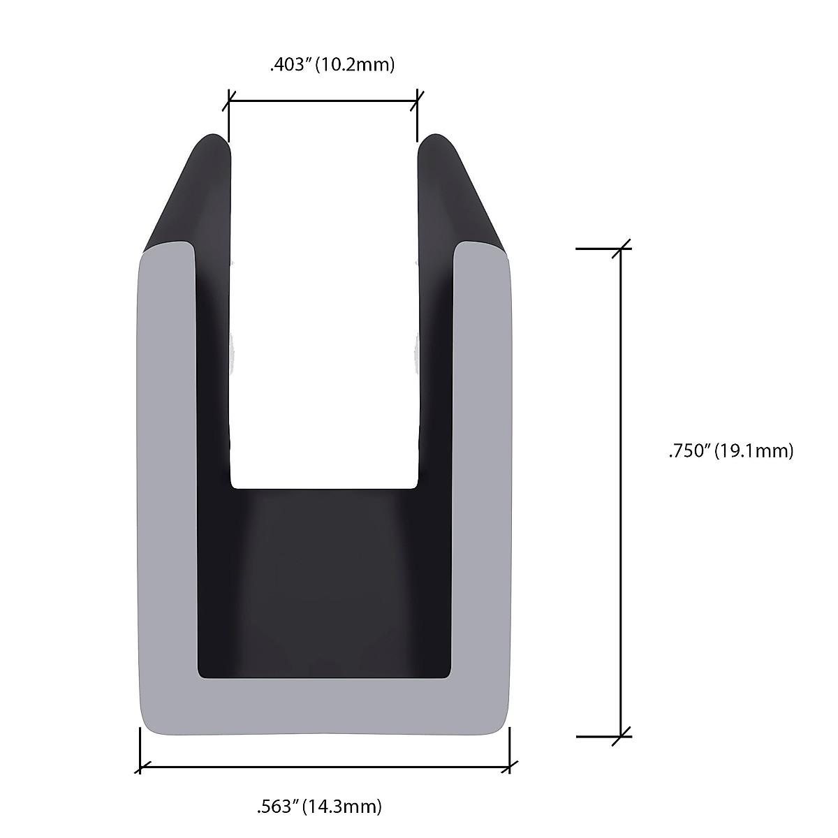 Brixwell SDCD38BL-CCP36 Black 3/8" Fixed Panel Shower Door Deep U-Channel - 36"
