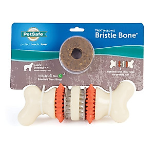 PetSafe Sportsmen Bristle Bone - Treat-Holding Toy for Dogs - Treat Rings Included - Treats Thoroughly Mixed During Bake to Prevent Choking - Rigorously Tested Ingredients - Orange, Large