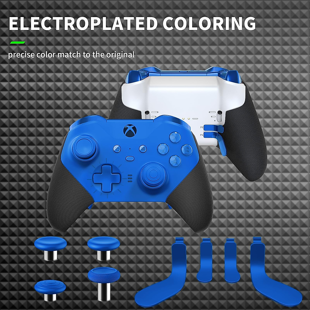 Elite Series 2 Controller Accessories，Metal Thumbsticks for Xbox Elite Wireless Controller Series 2，Accessories Replacement Include 4 Swap Joysticks, 4 Paddles, 1 D-Pads，2 accent rings (Core Blue)