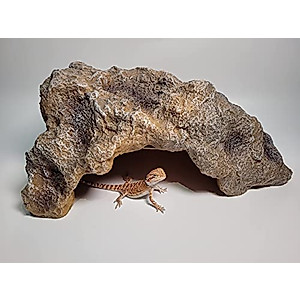 RunXF Reptile Simulation Rock Hideouts Cave Amphibian Hides Resin Habitat Decor Shelter for Gecko Leopard Lizards Toad Turtle (Large), grey