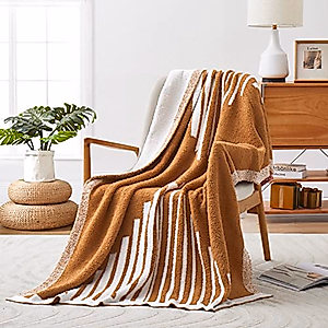 Oli Anderson Triangle Knit Throw Blanket for Couch, Lightweight Cozy Blanket and Throws with Plush Reversible Microfiber, Fluffy Blanket for Travel, Bed, Sofa, 50"x60", Caramel