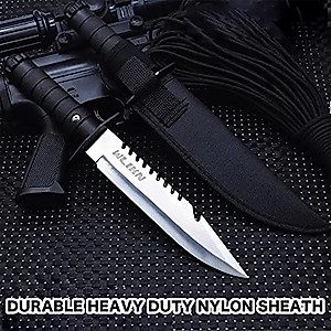 Wlikn Fixed Blade Knife with Sheath, 5-Inch Strong Single Edge Blade Survival Bowie Knife with Non-Slip Handle, for Camping, Hunting, and EDC, Multi (White)