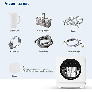 LMP Dishwasher Countertop with 4.5L Built-in Water Tank, Portable Dishwashers for Apartments RVs, 6 Washing Programs, Hot Air Drying & Inlet Hose, 360° Dual Spray Arm, Mini Dish Washer for Dorm