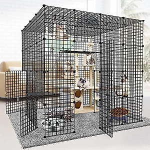 DIY Large Cat Cages Indoor,DIY Kennel Playpen.Detachable Metal Wire Large Cat Cage Exercise Place Ideal for 1-3 Cat,Comes with A Ladder Suitable for Ferret,Bunny and Chinchillas(55"x55"x55")