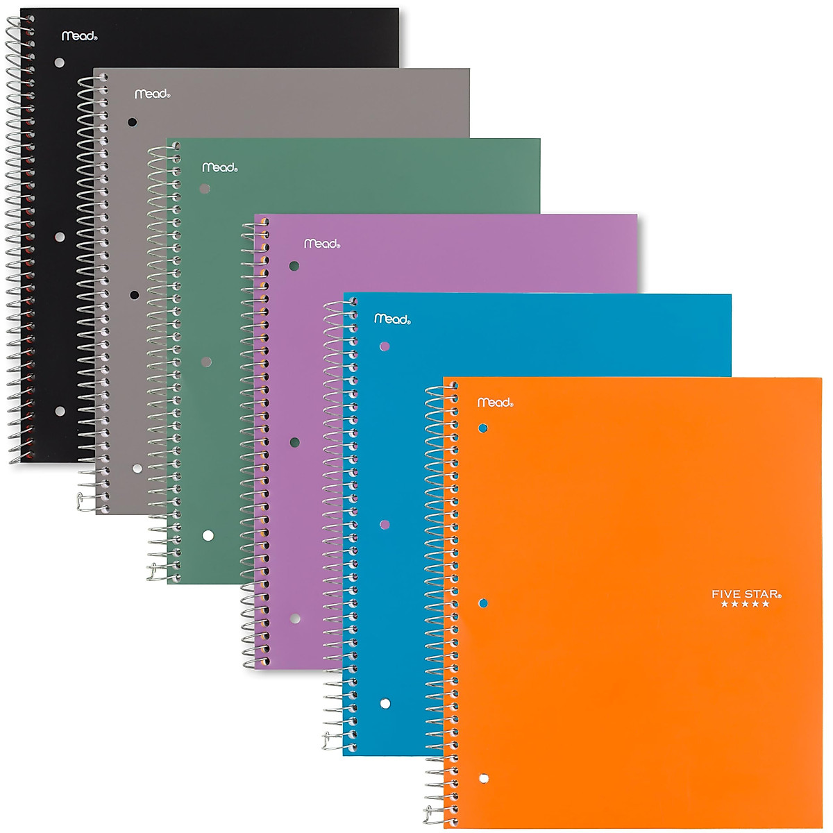 Five Star Spiral Notebooks, 6 Pack, 1-Subject, Graph Ruled Paper, 11" x 8-1/2", 100 Sheets, Assorted Colors Will Vary (73549), 6 Count (pack of 1)