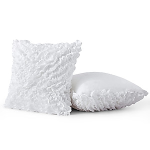 Leeden Throw Pillow Covers (Set of 2), 3D Design Handmade Cute Ruffles Pillowcase, Christmas Decorative Cushion Cover for Sofa Couch Bedroom Living Room, 22 x 22 inch, White