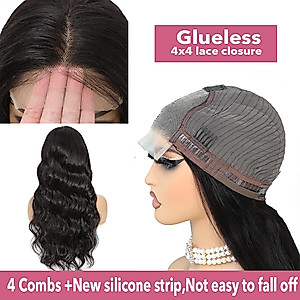 UTracycoy Glueless Wigs Human Hair Pre Plucked, Wear and Go Body Wave No Glue Pre Cut HD 4x4 Lace Closure Front Wigs for Beginners, Black Women, 22 Inches