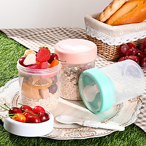 Sliner 12 Pcs 19 oz Plastic Overnight Oats Containers with Lids and Spoons Leakproof Plastic Containers Large Capacity Portable Overnight Oats Jars Oatmeal Cups for Yogurt Salad Cereal Food Storage