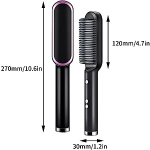 2023 Negative Ion Hair Straightener Styling Comb,5 Temp Settings 2 in 1 Hair Straightener Brush and Curler,Portable Electric Straightening Comb Heated Hair Brush,for Home Travel Salon (Green)
