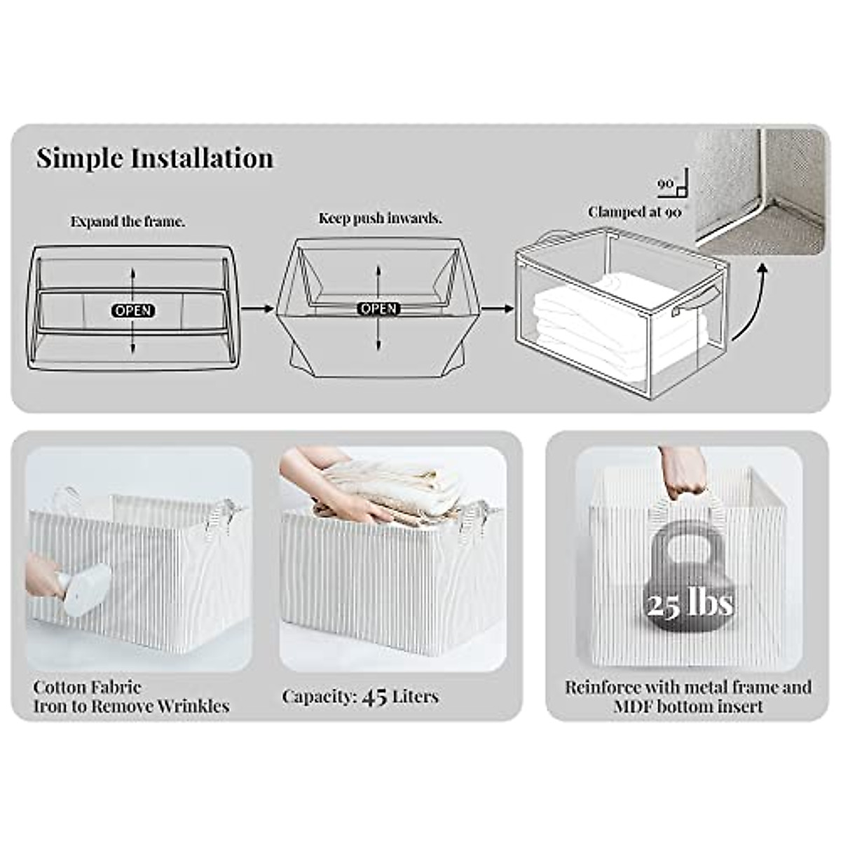 StorageWorks 45L Extra Large Fabric Storage Bins with Fabric Handles 2 pack, Underbed Storage Box, Underbed Clothes Storage Bin for Clothes, Blankets and Shoes 2 pack