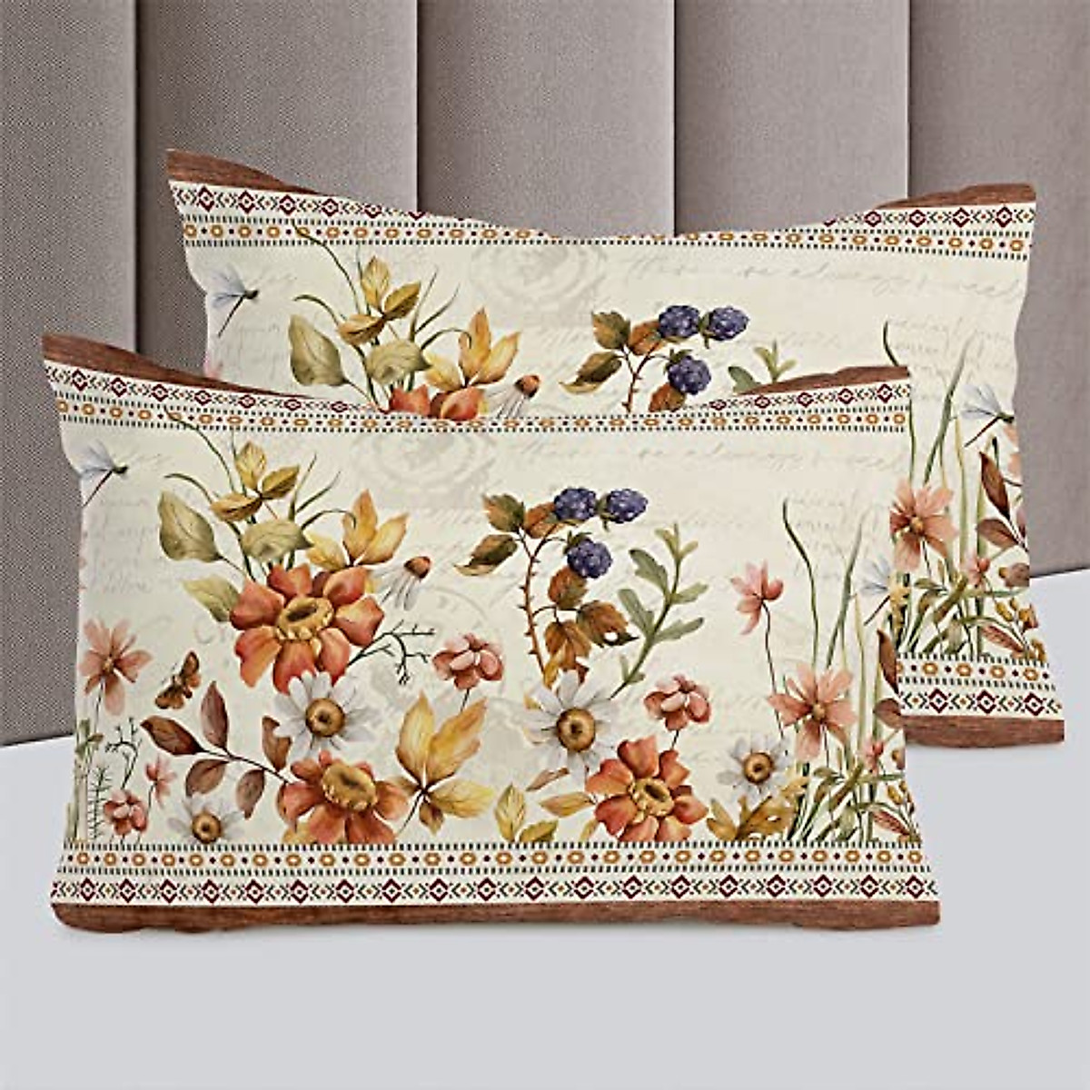Durable Duvet Cover Set 3 Piece Bedding Sets Twin Size, Rustic Flowers Comforter Set Soft Microfiber Fill Bedding with 1 Comforter Cover, 2 Pillowcases Farmhouse Floral Fall Plants Rural Southwest