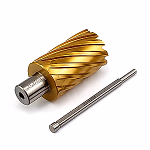 Annular Cutter HSS TiN Coated JESTUOUS 3/4 Inch Weldon Shank 2 Cutting Depth 1-1/2 Cutting Diameter Two Flat Bit for Drill Press with Pilot Pin