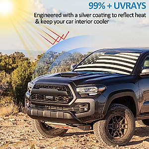 Litivy Windshield Sun Shade Compatible with Toyota Tacoma 2016-2022 TRD Off-Road, SR, SR5, TRD Sport, TRD Pro 23"x53" Folding Front Window Sun Shade for Car Accessories (American Flag)
