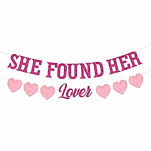 Sursurprise She Found Her Lover Banner Hot Pink Glitter for Bachelorette Party Decorations Bridal Shower Engagement Wedding Supplies