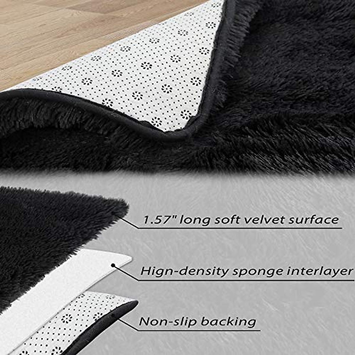 CAROMIO Shag Area Rug Modern Indoor Plush Fluffy Rugs, 8' x 10' Extra Soft and Comfy Shaggy Carpet Rugs for Bedroom Living Room Girls Kids Nursery Fluffy Area Rug, Black