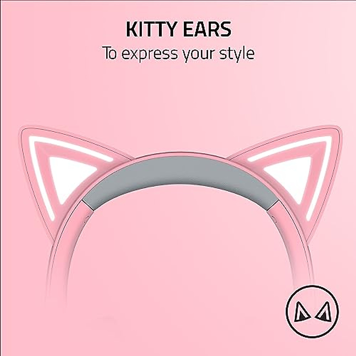 Razer Kraken Kitty V2 USB Wired Headset: Chroma RGB Kitty Ears - Stream Reactive Lighting - HyperClear Cardioid Mic - 40 mm Drivers - 7.1 Surround Sound - Comfortable Ear Cushions - Quartz Pink