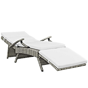 Modway Envisage Outdoor Patio Wicker Rattan Chaise Lounge in Light Gray White
