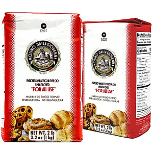 Molino DallaGiovanna Italian Enriched Unbleached All Purpose 00 Flour All Purpose, All Use high protein for Bread, Pastries, Pizza dough 1 Kilo Size (2 pack) 4.4 lbs