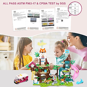 BRICK STORY Friends Jungle Tree House Pet Building Blocks, Doggy Daycare Playground with Slide, Animal Rescue Set Includes 2 Puppy and 2 Cat Toys, Gift for Kids Aged 6-12, 632 Pieces