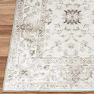 ReaLife Machine Washable Rug - Stain Resistant, Non-Shed - Eco-Friendly, Non-Slip, Family & Pet Friendly - Made from Premium Recycled Fibers - Distressed Boho Border - Beige Ivory, 2'6" x 6'