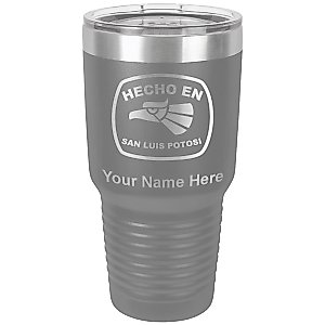 30oz Vacuum Insulated Tumbler Mug, Hecho en San Luis Potosi, Personalized Engraving Included (Gray)