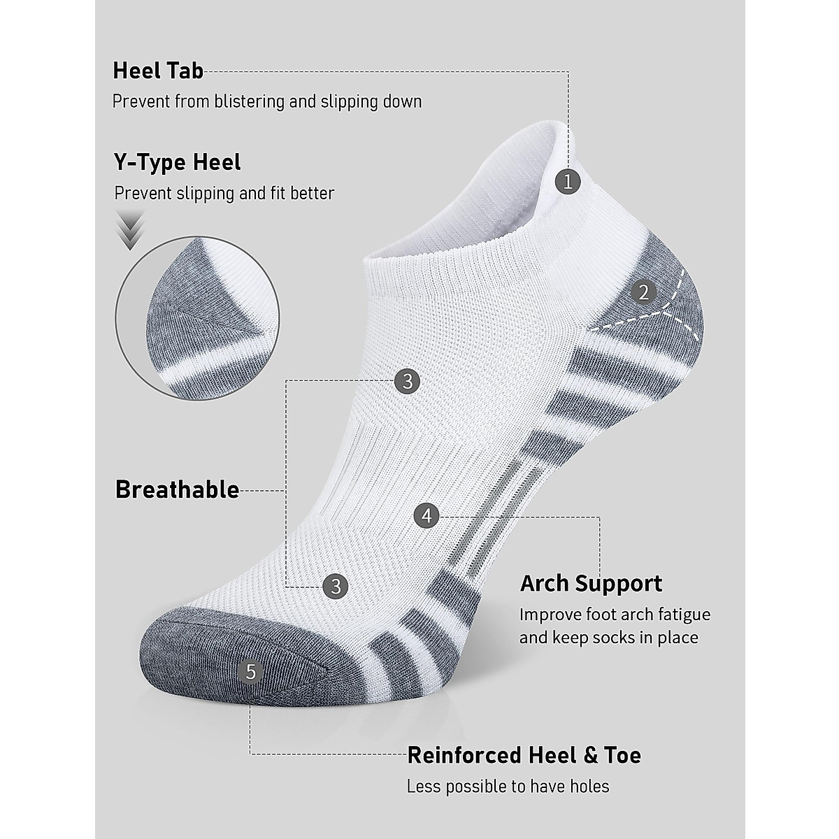 Airacker Ankle Athletic Running Socks Cushioned Breathable Low Cut Sports Tab Socks for Men and Women (6 Pairs)