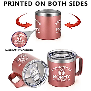 GINGPROUS New Mom Gifts, Promoted To Mommy Est 2025, 14oz Insulated Stainless Steel Coffee Mug, Mothers Day Gifts for New Mom To Be, First Time Mama, Mother, Mommy Pregnancy, Baby Shower, Rose Gold