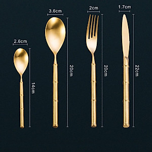 Tunkeny 64 Piece Golden Bamboo Flatware Set, Exquisite Silverware Set for 16, 18/10 Stainless Steel Flatware Cutlery Set, Durable Tableware Set, Mirror Polished, Dishwasher Safe