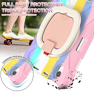 BATYUE Case for iPad Mini 7 (A17 Pro) 2024/ iPad Mini 6 (A15 Bionic) 2021 8.3 inch, Shockproof Case for iPad Mini 7th/6th Gen with Pencil Holder/ 360° Swivel Stand/Shoulder Strap - Colourful Pink