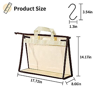 Handbag Storage Organizer 2 Pack, Clear Purse Storage Organizer for Closet, Clear Dust Bags for Handbags, Purse Cover Hanging Closet Organizer with Zipper, Handles and Purse Hook - XL, Cream
