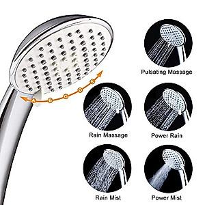 5-Setting High Pressure Handheld Shower Head, NearMoon Multi-functions Powerful Spray Hand Held Showerhead with Adjustable Angle Bracket, Chrome (with 60 Inches Stainless Steel Hose)