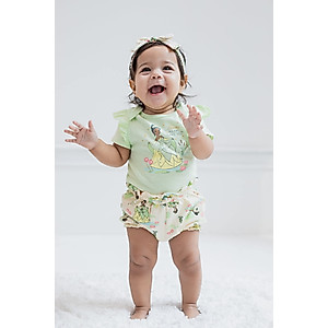 Disney Princess Tiana Infant Baby Girls Bodysuit Shorts and Headband 3 Piece Outfit Set Green/Khaki 24 Months