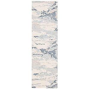 SAFAVIEH Abstract Collection Runner Rug - 2'3" x 12', Ivory & Blue, Handmade Abstract Wool, Ideal for High Traffic Areas in Living Room, Bedroom (ABT465A)