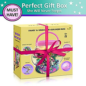 Light-Up & Paintable Fairy and Unicorn Terrarium Kit for Kids, Birthday Gifts For Girls, Unicorn Toys, DIY Arts & Crafts Presents Stuff for Age 4 5 6 7 8-12 Year Old Girl Gift, Science Clay Activities