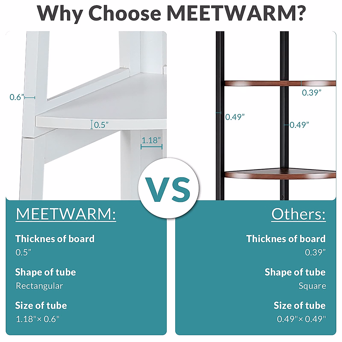 MEETWARM 5 Tier Corner Bookshelf Corner Ladder Shelf Small Bookcase Display Storage Organizer Stand Rack for Living Room Home Office and Kitchen (Coffee)