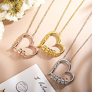 Custom Mom Necklace For Women 925 Sterling Silver/Brass Personalized Engraved Mother Necklace With 1-6 Birthstones and Names Heart Pendant Necklace For Family Gifts For Grandmother Daughter Wife