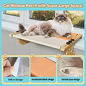 Cat Window Perch Sturdy Cat Window Hammock with Wood and Metal Frame-No Drilling Required-Multiple Ways to Use-Cat Bed for Windowsill,Floor,Bedside or Cabinet-Suitable for Large Cat or Fat Cats-(M)