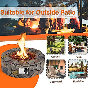 DORTALA Stone Propane Fire Pit, 28 Inch Propane Fire Pit Round w/Lava Rocks, PVC Cover, ETL Certified, Outdoor Gas Fire Pits for Outside Patio Garden Backyard, 40,000 BTU (Gray)