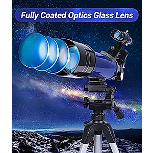 Telescope, Telescope for Kids Beginners Adults, 400mm AZ Mount 16X-200X Telescope, 70mm HD Refractor Astronomical Telescope with Adjustable Tripod, Backpack, Phone Adapter…